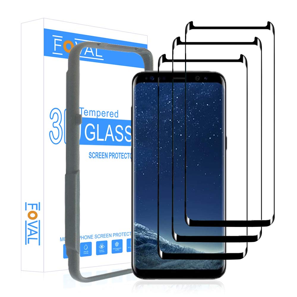 FOVAL (3 Pack) Tempered Glass Screen Protector for Samsung Galaxy S8 3D Curved Dot Matrix with Alignment Tool (Case Friendly)