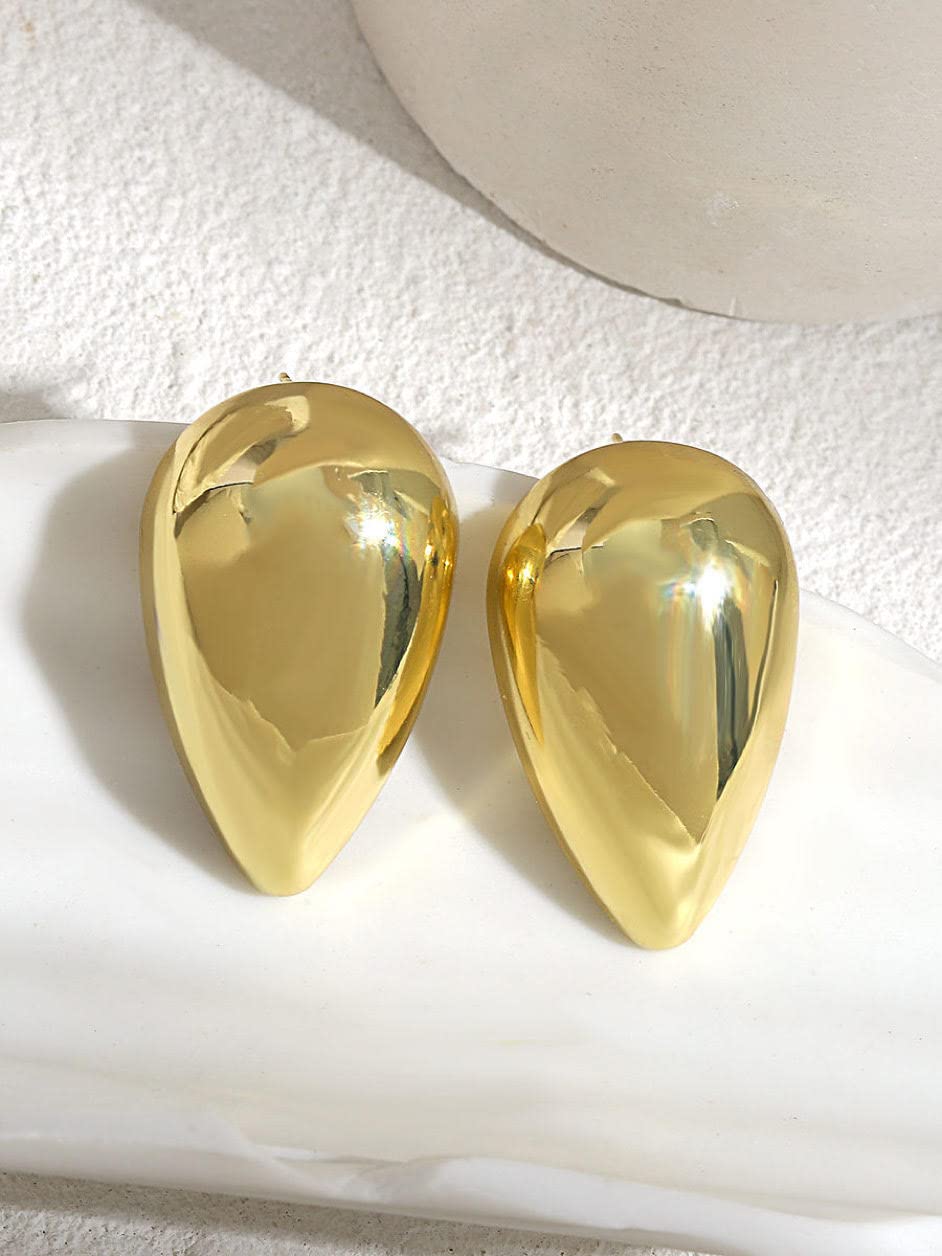 Gold Silver Tear Drop Trending Oversized Statement Earrings (Gold)