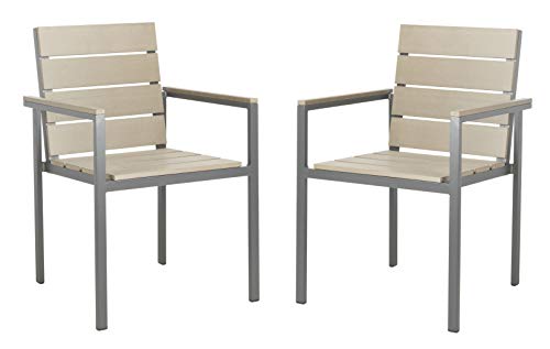 SAFAVIEH Outdoor Collection Beldan Distressed Taupe Stackable Chair (Set of 2)