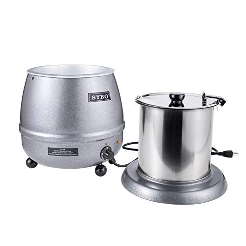 SYBO Stainless Steel Soup Kettle with Hinged Lid and Insert Pot, 10.5 Quarts, Commercial Grade, Silver