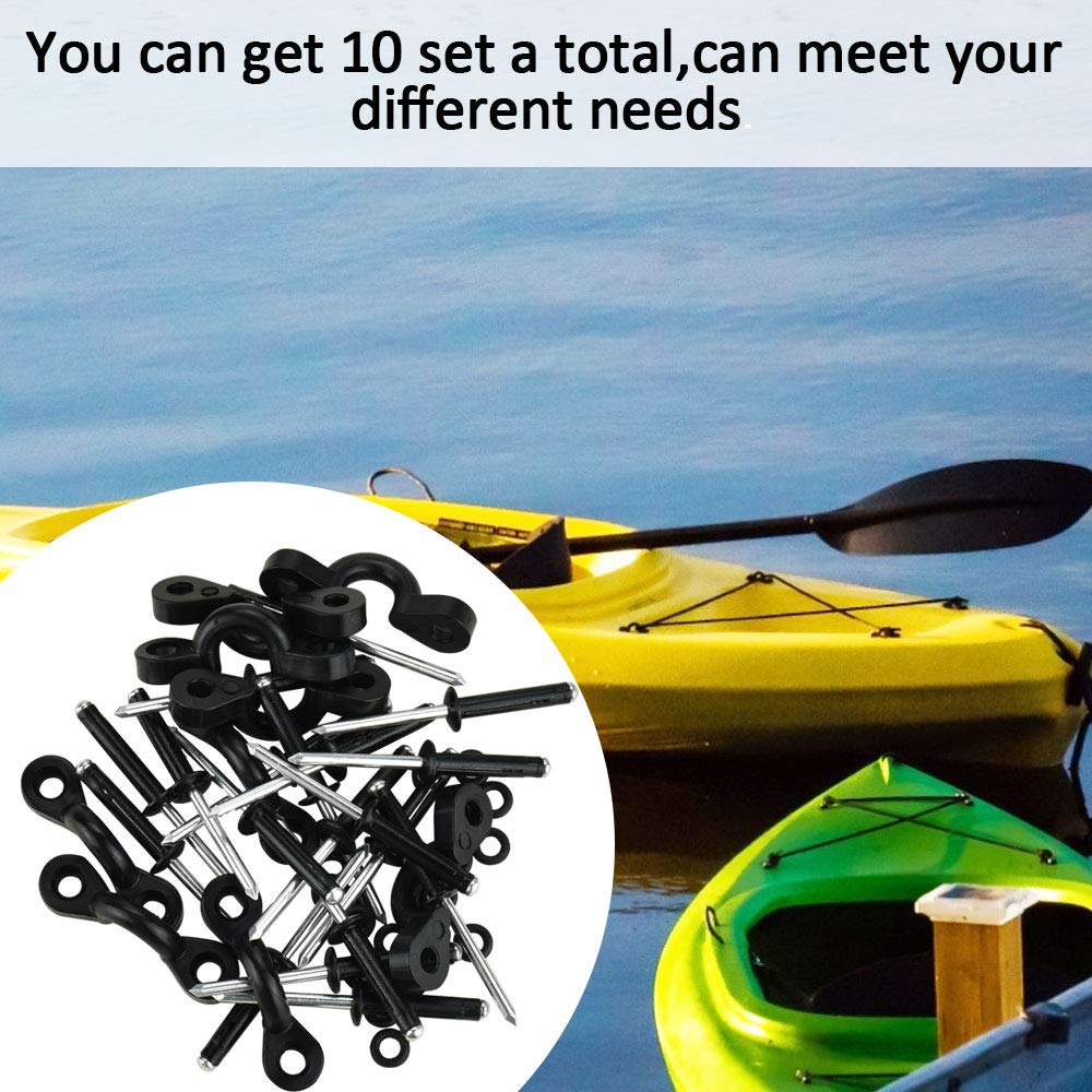 DECARETA 10 Pcs Kayak Nylon Bungee Deck Loops Tie Down Kayak Pad Eye with Rivets,Kayak Pad Eye Tri-Grip Rivet Kit Replacement Parts for Kayaks,Canoes or Boats