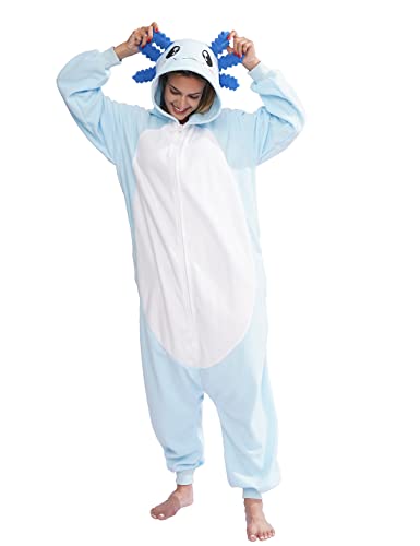XIGUAGUO Adult Onesie Axolotl Cosplay Costume Animal Plush Homewear Sleepwear Jumpsuit for Men Women Girls Boys Teens