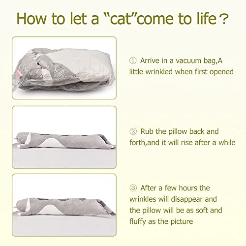 Decdeal Long Cat Plush, Plus Doll Toy Cat, Cute Cartoon Cat Shaped Plush Toy Sleeping Long Throw Pillow Decorative Gift (Grey, 500mm/19.68in)
