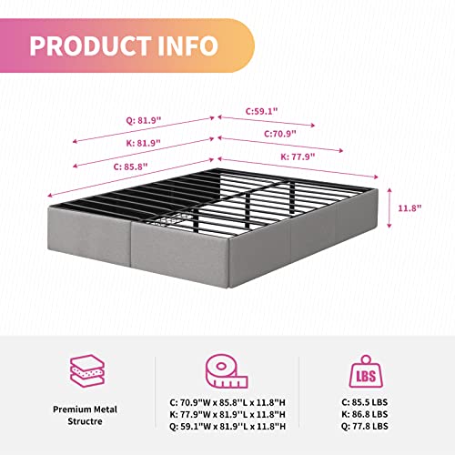 Mixoy Platform Bed Frame with 4 Large Storage Drawers, Metal Slats Support, No Box Spring Needed, Easy Assembly (Cal King, Light Grey)