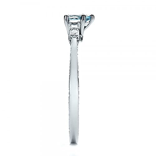 GOLD XIONG PADISHAH Women's Fashion 925 Sterling Silver 0.4CT Aquamarine 0.2CT White Topaz Wedding Ring (Silver,6)