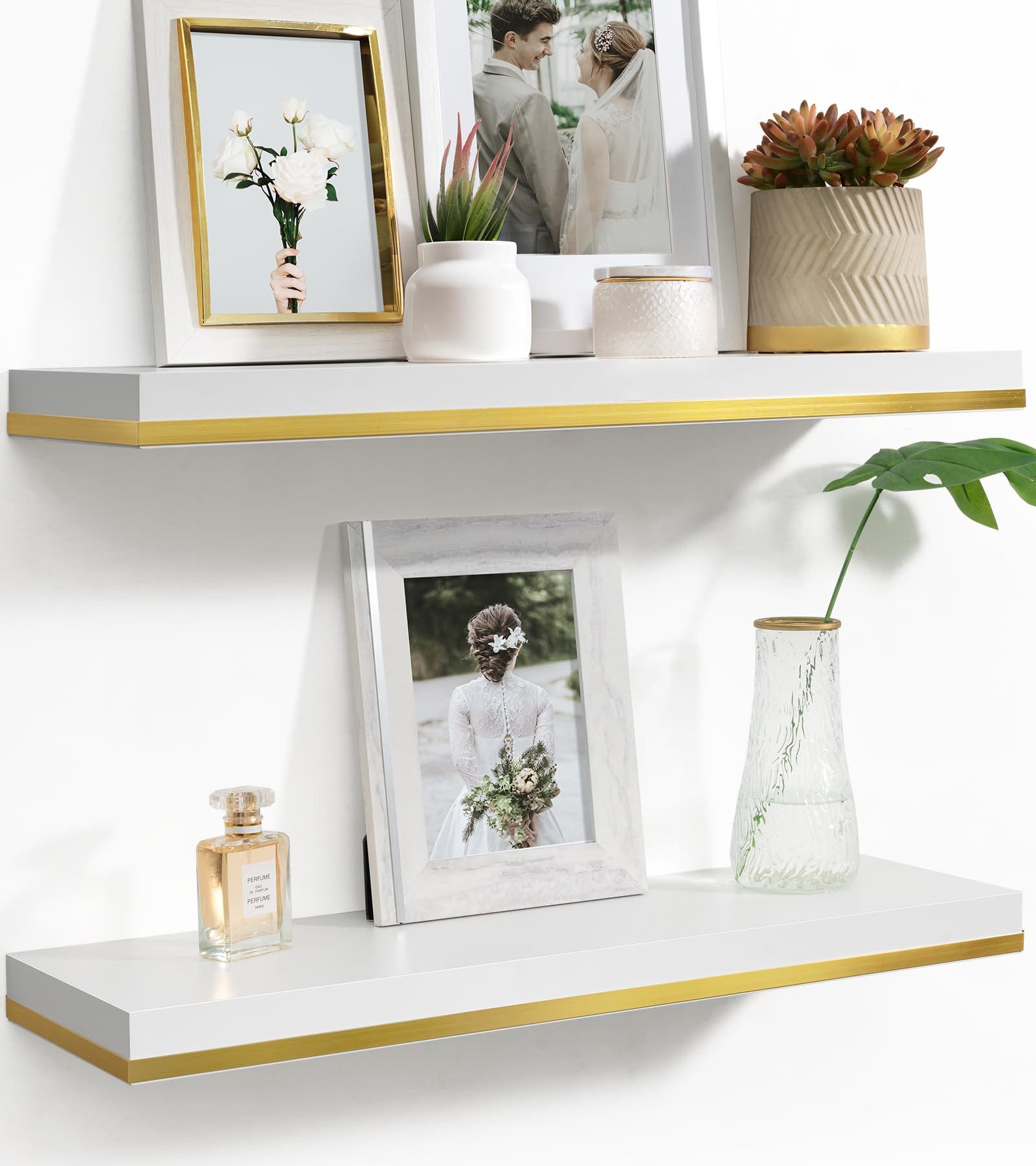 Sivapleso Floating Shelves Set of 2, Modern White Floating Shelves for Wall 24 Inches Long Wall Hanging Shelf with Invisible Brackets for Room Wall