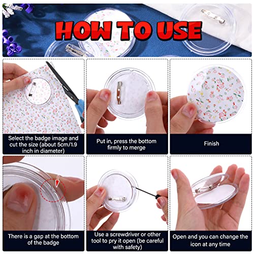 Lusofie 12 Set Acrylic Clear Craft Button with Pin Design Button Pins Badge Blank Button Pins for Craft Supplies, DIY Badges, School Projects(2.27 Inch)