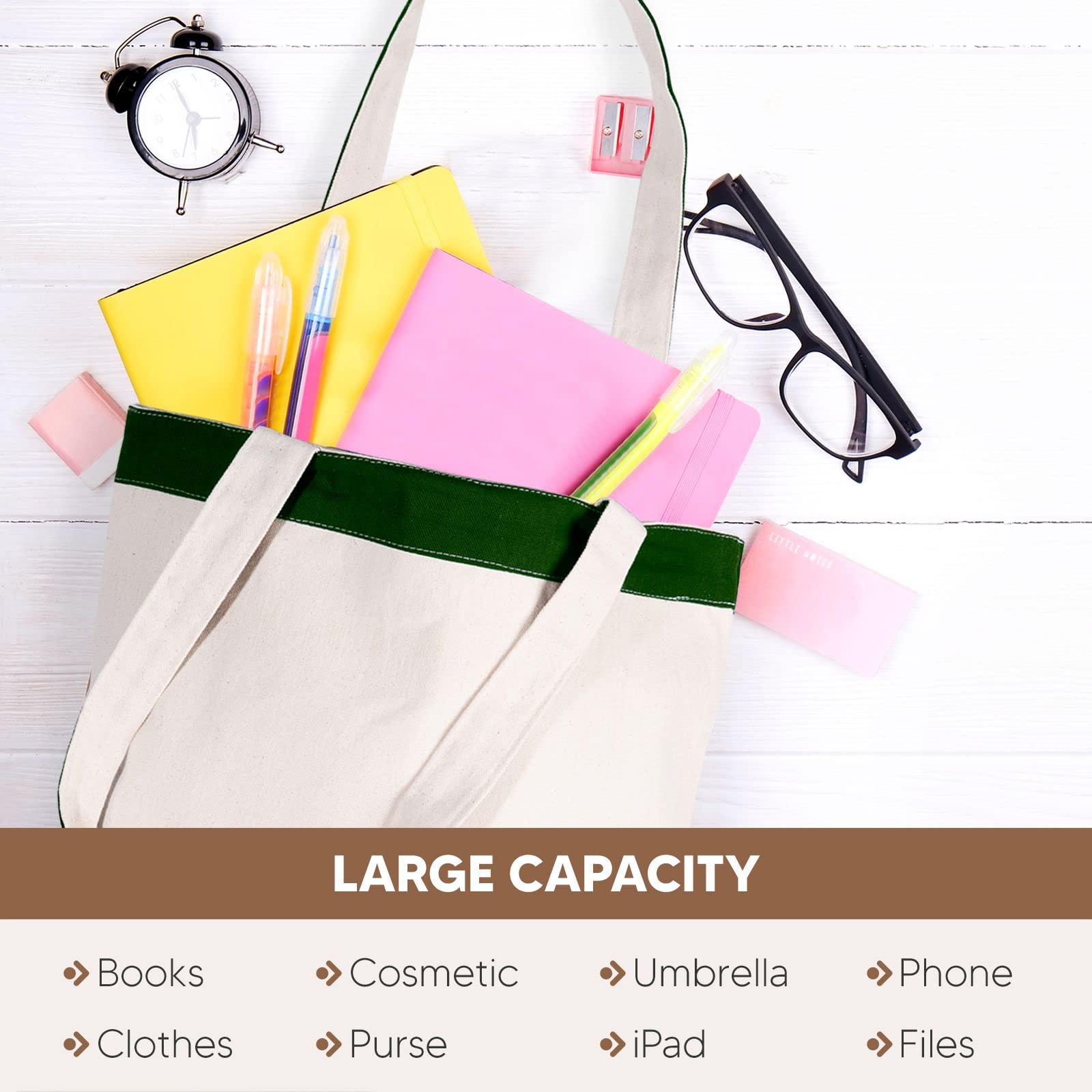 CUSTOMIZE123 Canvas Tote Bag with Handles for Woman, Reusable Cloth Bag for Groceries and Shopping - Blank Cotton Tote Bag, Suitable for DIY Projects β HEAVY DUTY β 16" X 14.5" With 4β Gusset, Green
