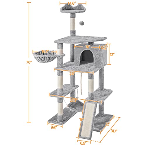 Yaheetech 70 inches Stable Cat Tree with Padded Platform, Replaceable Dangling Balls, Hammock, Basket and Condo, Cat Tower Furniture for Kittens, Cats and Pets