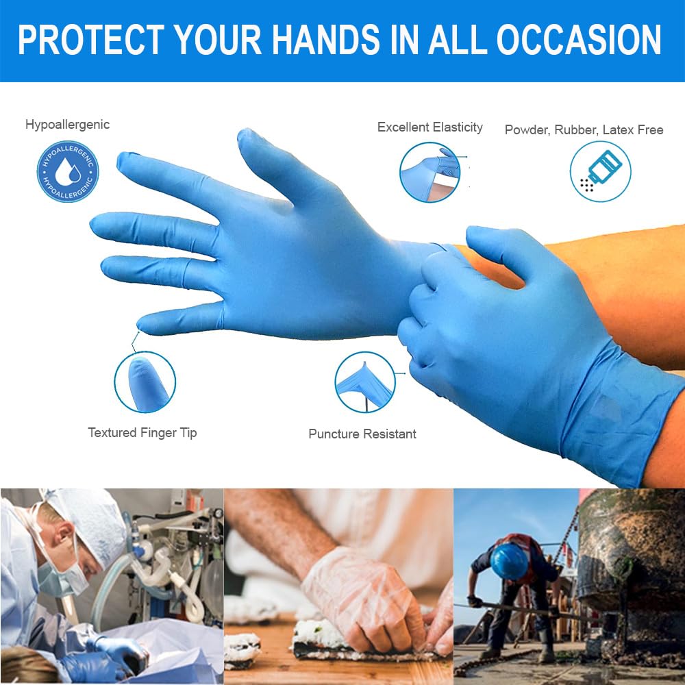 Disposable Nitrile Gloves with Finger tip textured Grip Resistant to Chemical, Acid, Oil, 4 Mil Thickness (100, Large)