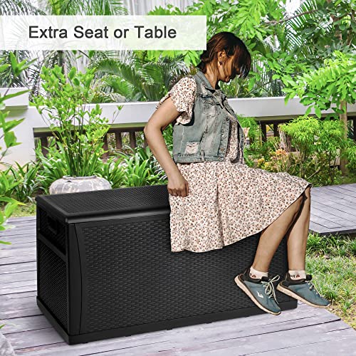 LUCKYERMORE 120 Gallon Large Deck Box, Waterproof Large Capacity for Patio, Garden, Large Outdoor Resin Rattan Storage Box Rainproof, Lockable