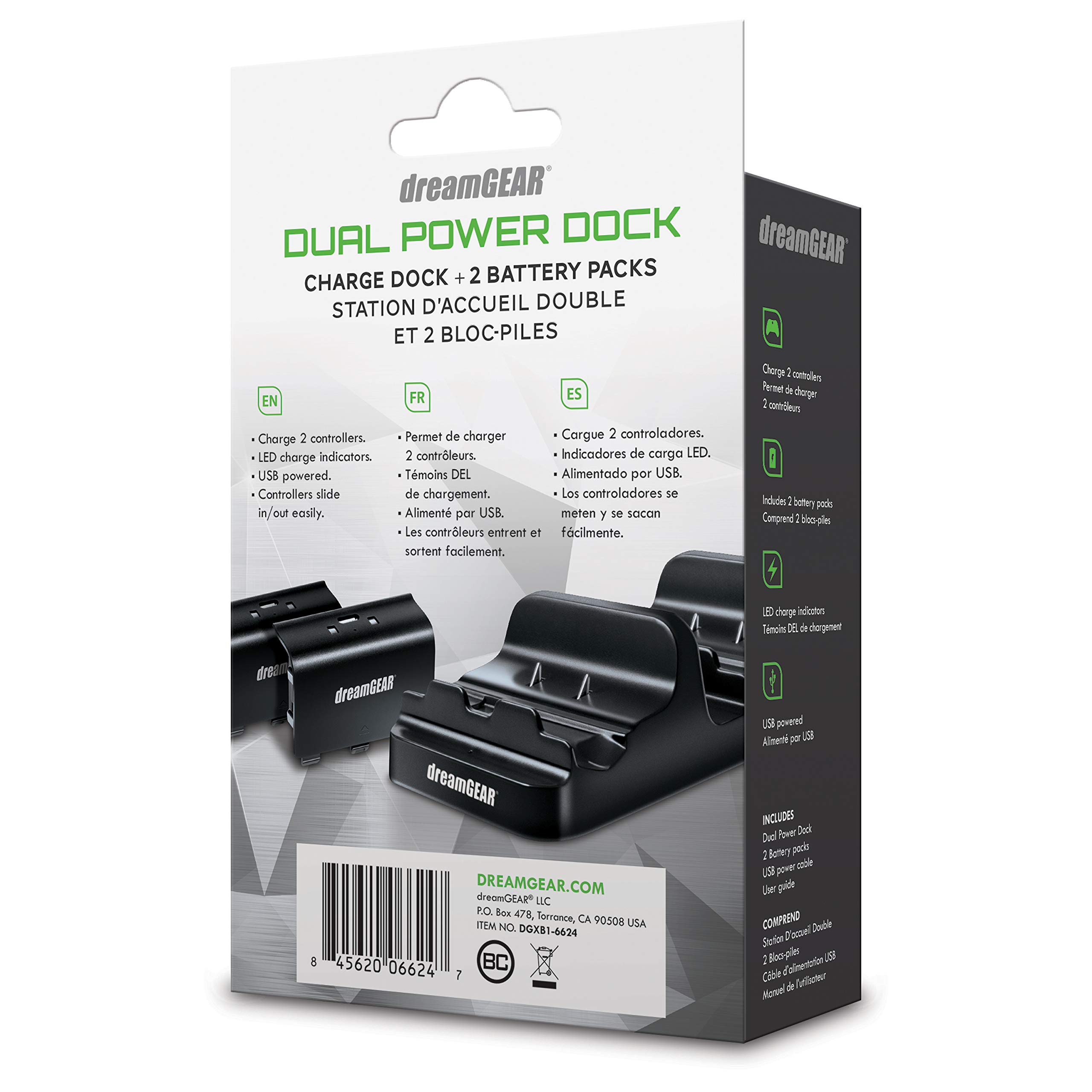 dreamGEAR Dual Power Dock - 2 Battery Packs and Charging Station - Compatible with Xbox One Wireless Controllers - LED Charge Indicator - Plugs Into Console - Slim Compact Design,DGXB1-6624