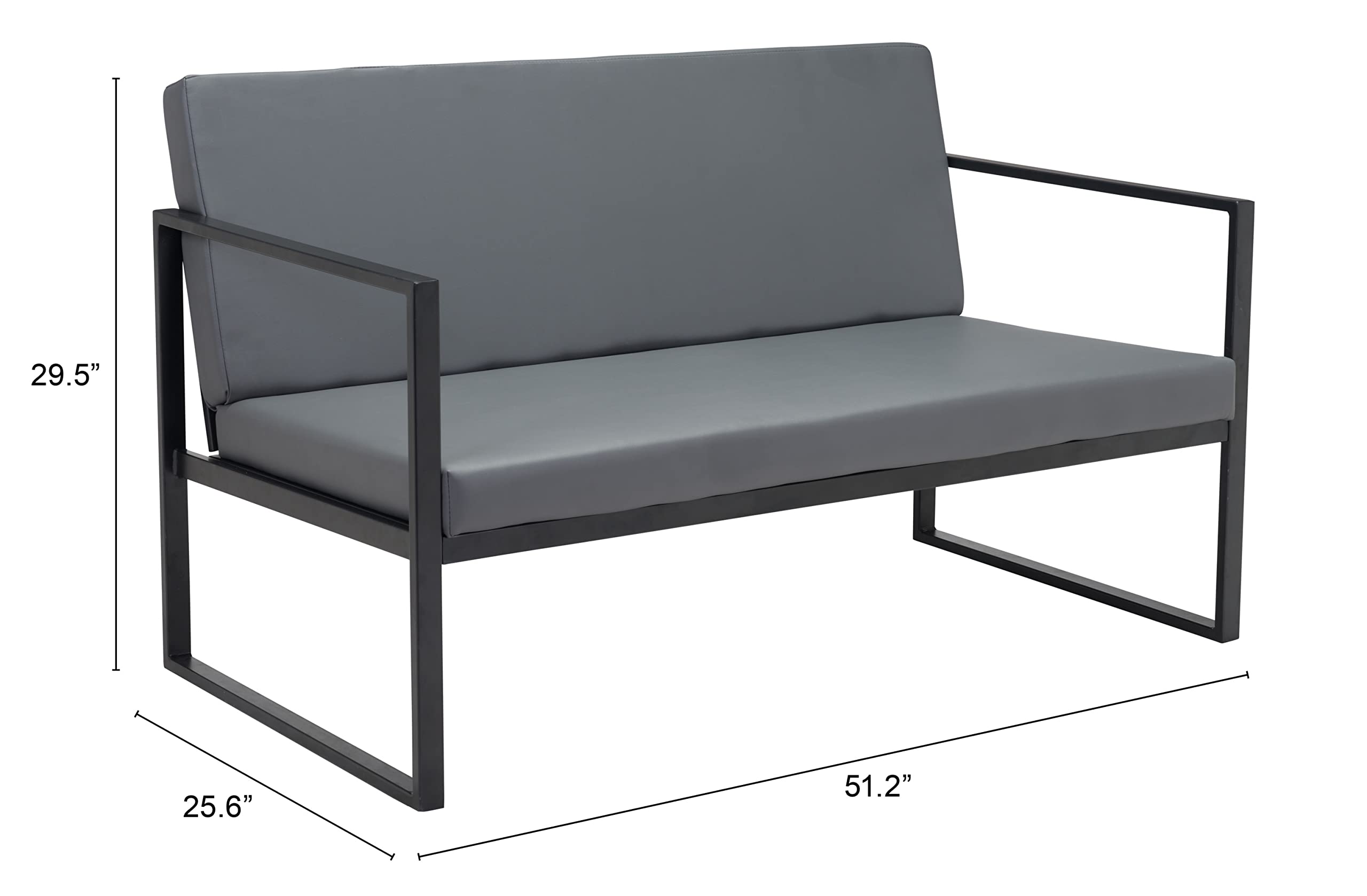 Zuo Modern - Claremont Sofa Gray - Modern - Seating - Plywood, Steel, Foam, 100% Polyurethane - Indoor - 29.5in Height