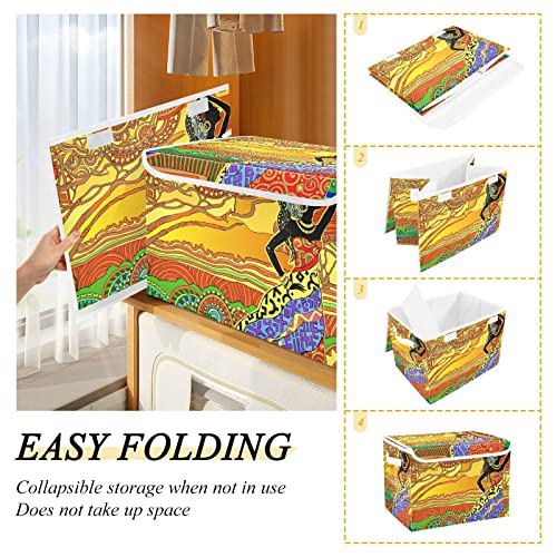 innewgogo African Woman Landscape Storage Bins with Lids for Organizing Dust-proof Storage Bins with Handles Oxford Cloth Storage Cube Box for Dog Toys