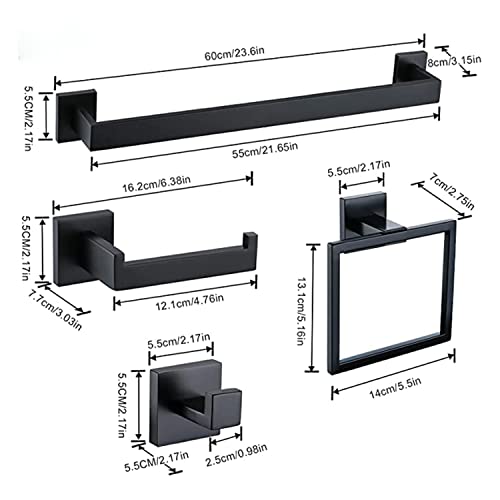 Ntipox 5 Piece Stainless Steel Matte Black Bathroom Hardware Accessories Set Include 23.6 Inch Towel Bar Set Matte Black, Towel Rack Set Bathroom Accessories Set Black