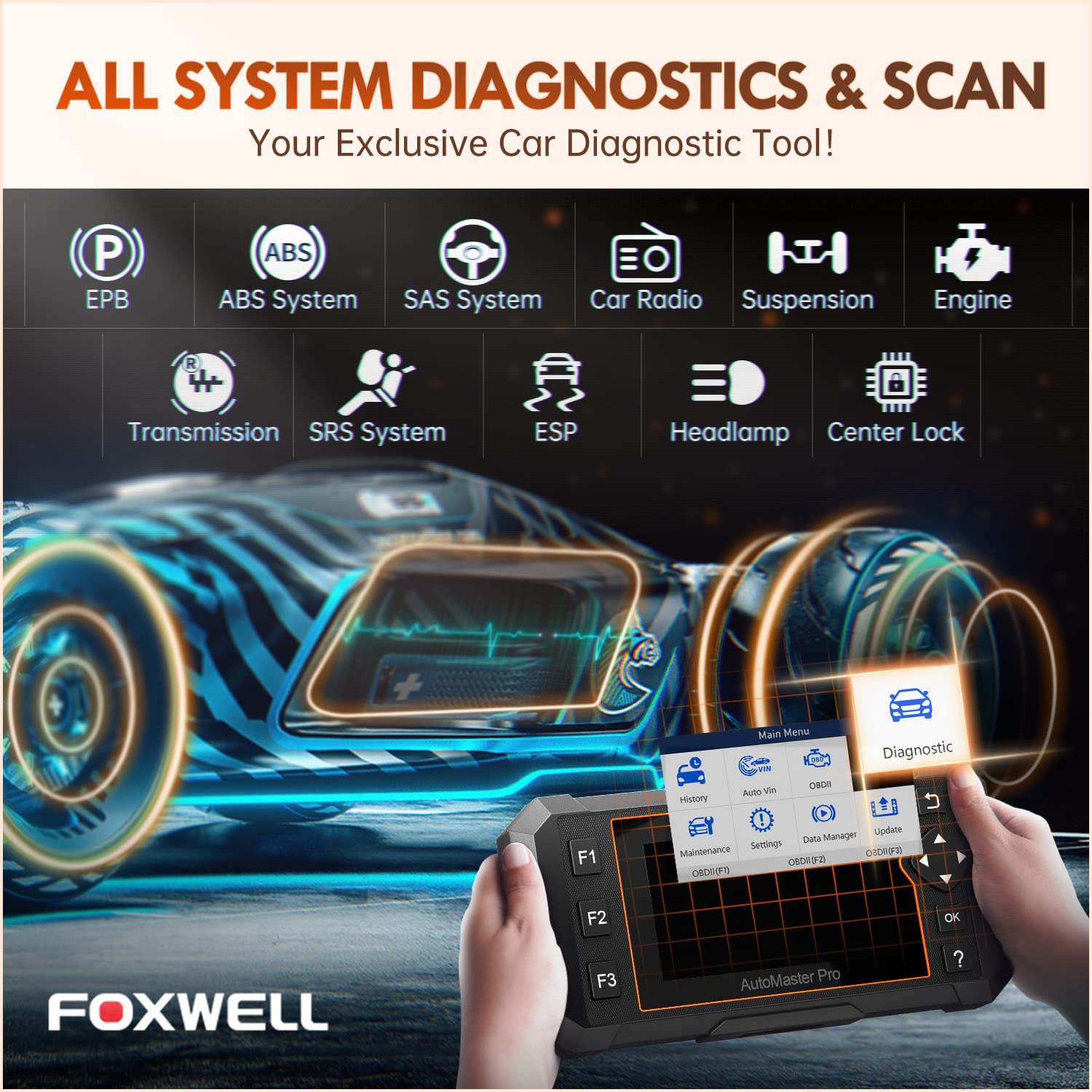FOXWELL NT624 Elite Full-System Scanner Reset Tool with FOXWELL BT705 Car Battery Tester 12V 24V Automotive Battery Load Tester