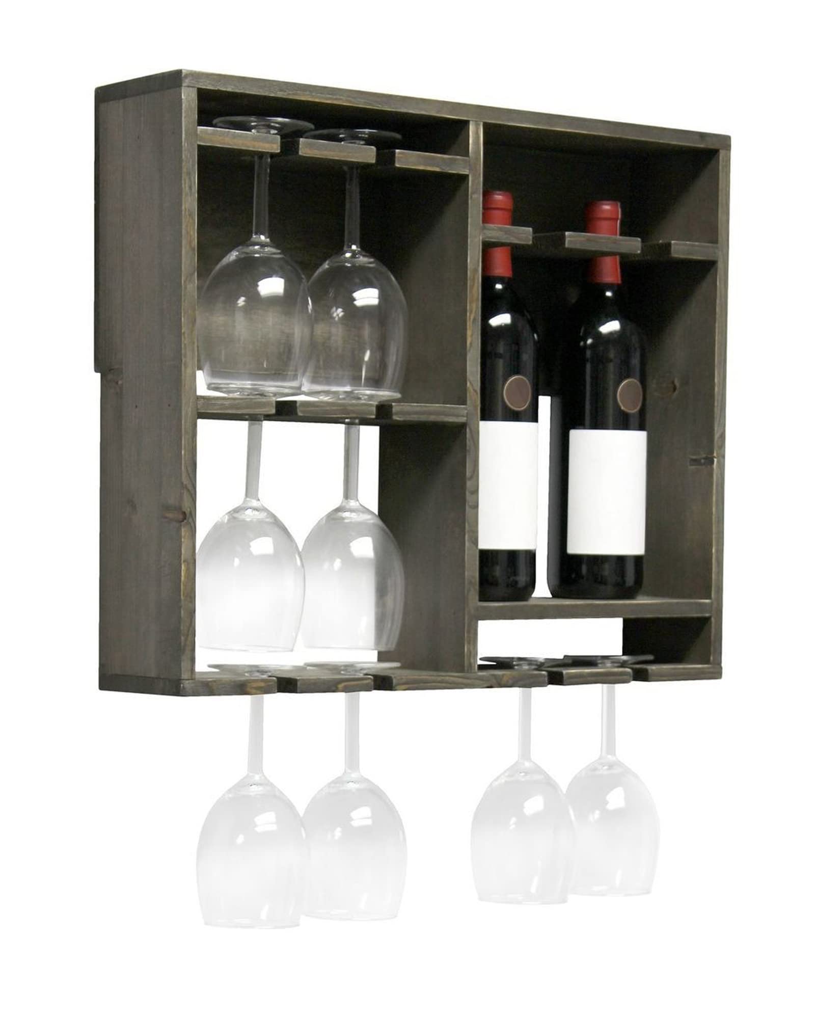 Elegant Designs HG1020-RGY Bartow Wood Shelf with Glass Holder Wall Mounted Wine Rack, Rustic Gray