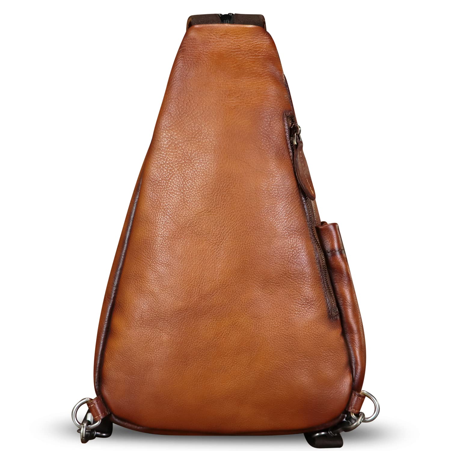 FEIGITOR Genuine Leather Sling Bag Retro Crossbody Backpack Handmade Chest Shoulder Hiking Daypack Cycling Purse Fanny Pack (Brown)