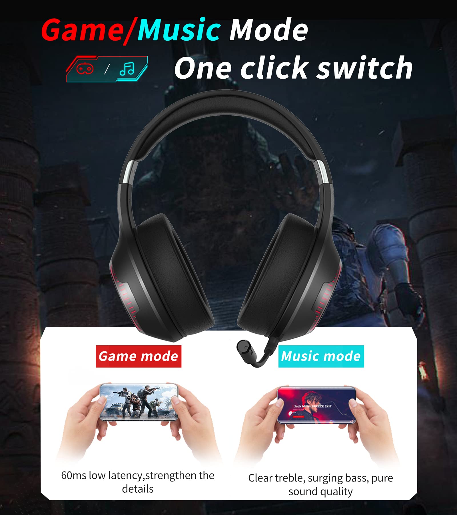HECATE by Edifier G33BT Wireless Gaming Headset with Detachable Mic, Bluetooth Gaming Headphones for PC, PS5, PS4, Nintendo Switch, 60ms Low Latency, 40mm Driver, 48H Playtime, RGB Light
