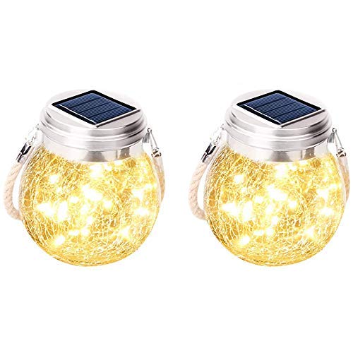 feiyan Solar Glass Lanterns Outdoor, Garden Solar Light Hanging Glass Jar Waterproof Lantern Table Lamps 30 LEDs for Balcony, Yard, Path,Home Decoration (Warm White)