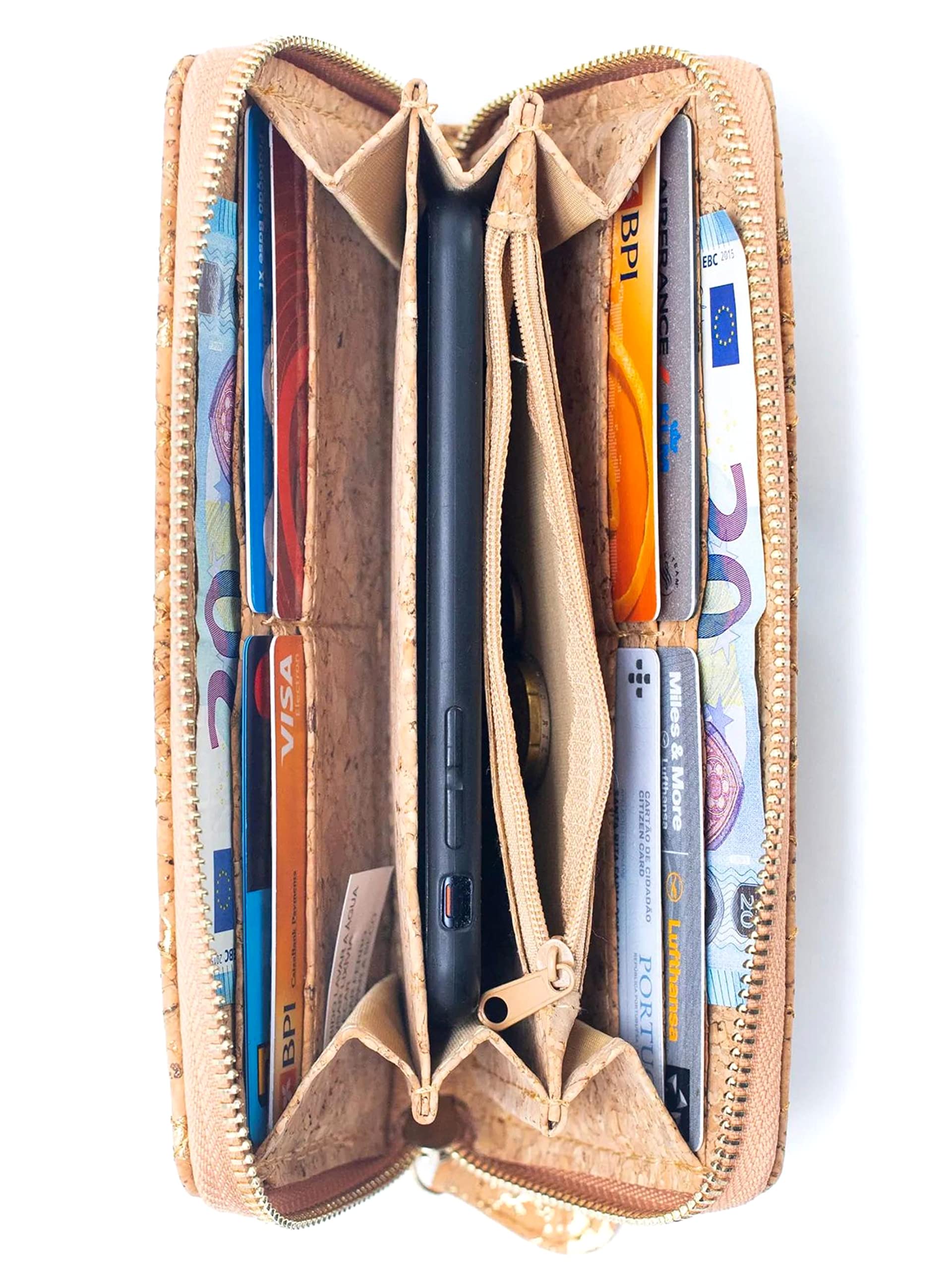 Golden Handmade Vegan Natural Portuguese Cork Wallet Wristlet for Women