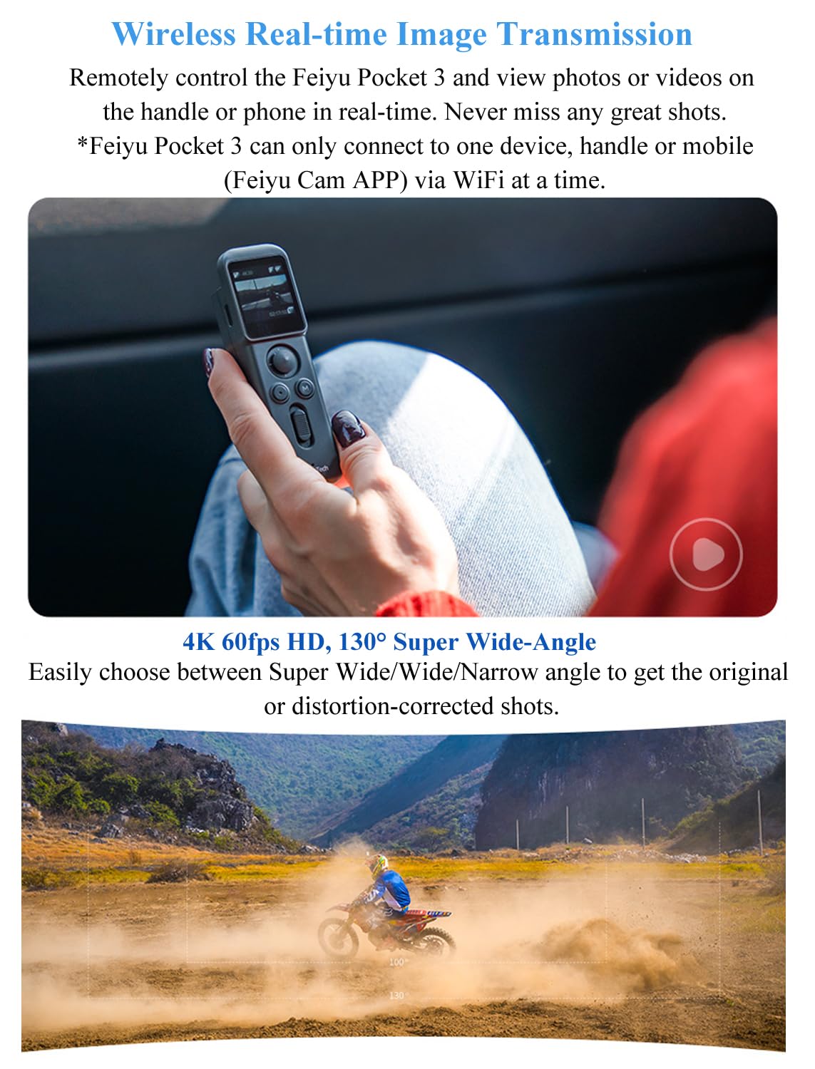 FeiyuTech Pocket 3 kit -Remote Handle&Camera 4K 60FPS Camera with Handheld 3-Axis Stabilizer, Pocket Action Camera, AI Tracking, Detachable Handle, Magnets for YouTube TikTok Video Vlog