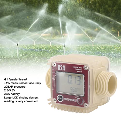 Honio Digital Fuel Flow Meter, Digital Turbine Flow Meter Modular Design Large LCD Display G1 Female Thread for Gasoline for Kerosene