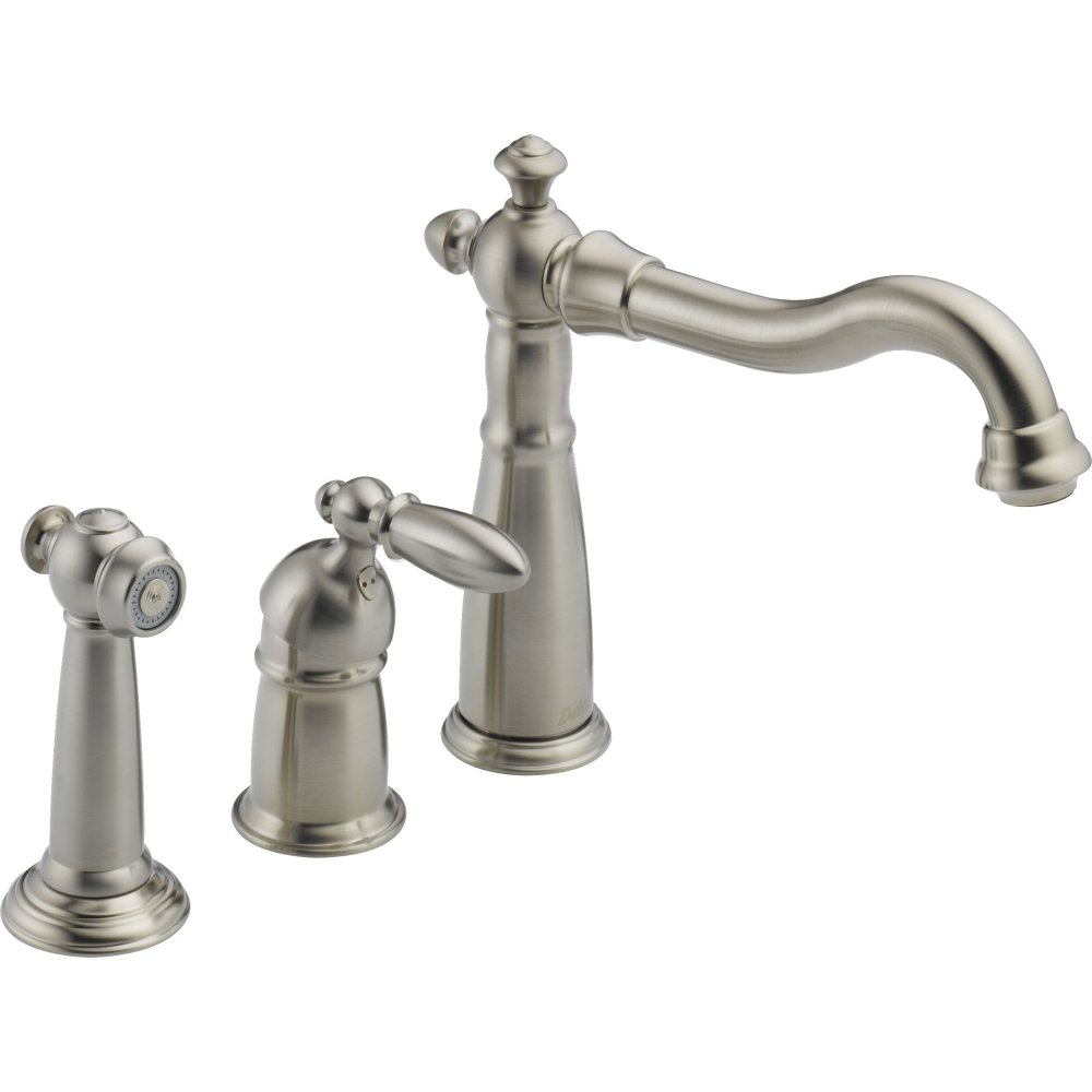 Delta Faucet Victorian Single-Handle Kitchen Sink Faucet with Side Sprayer in Matching Finish, Stainless 155-SS-DST