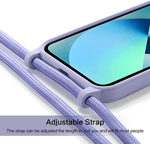 xiusiteli Shockproof iPhone 13 Case with Adjustable Strap Crossbody Nylon Lanyard Anti-Yellow Anti-Scratch Anti-Drop Thin Slim Soft TPU Protective Phone Case Cover for iPhone 13(Purple)