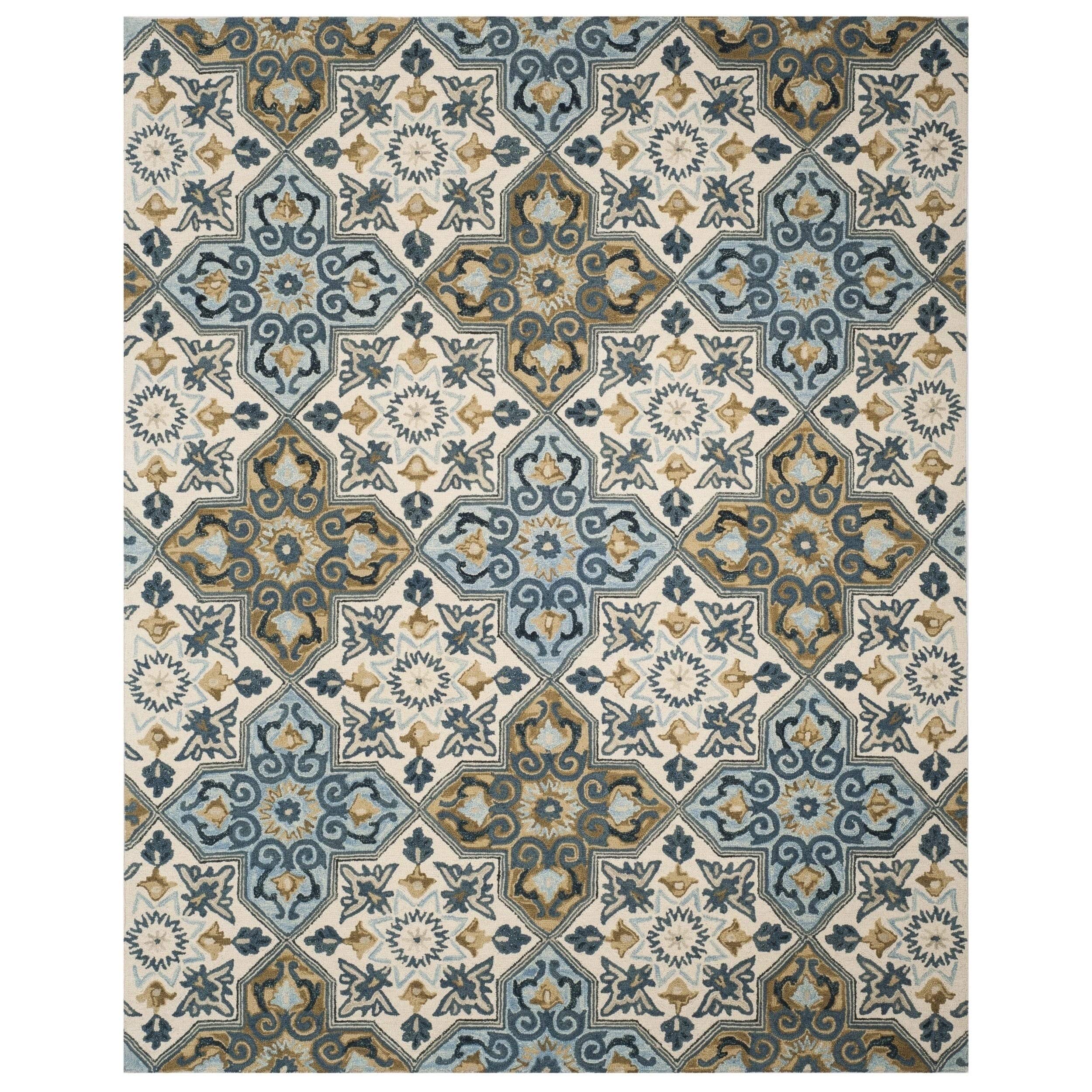SAFAVIEH Suzani Collection 3' x 5' Ivory/Blue SZN380A Hand-Hooked Boho Premium Wool Area Rug
