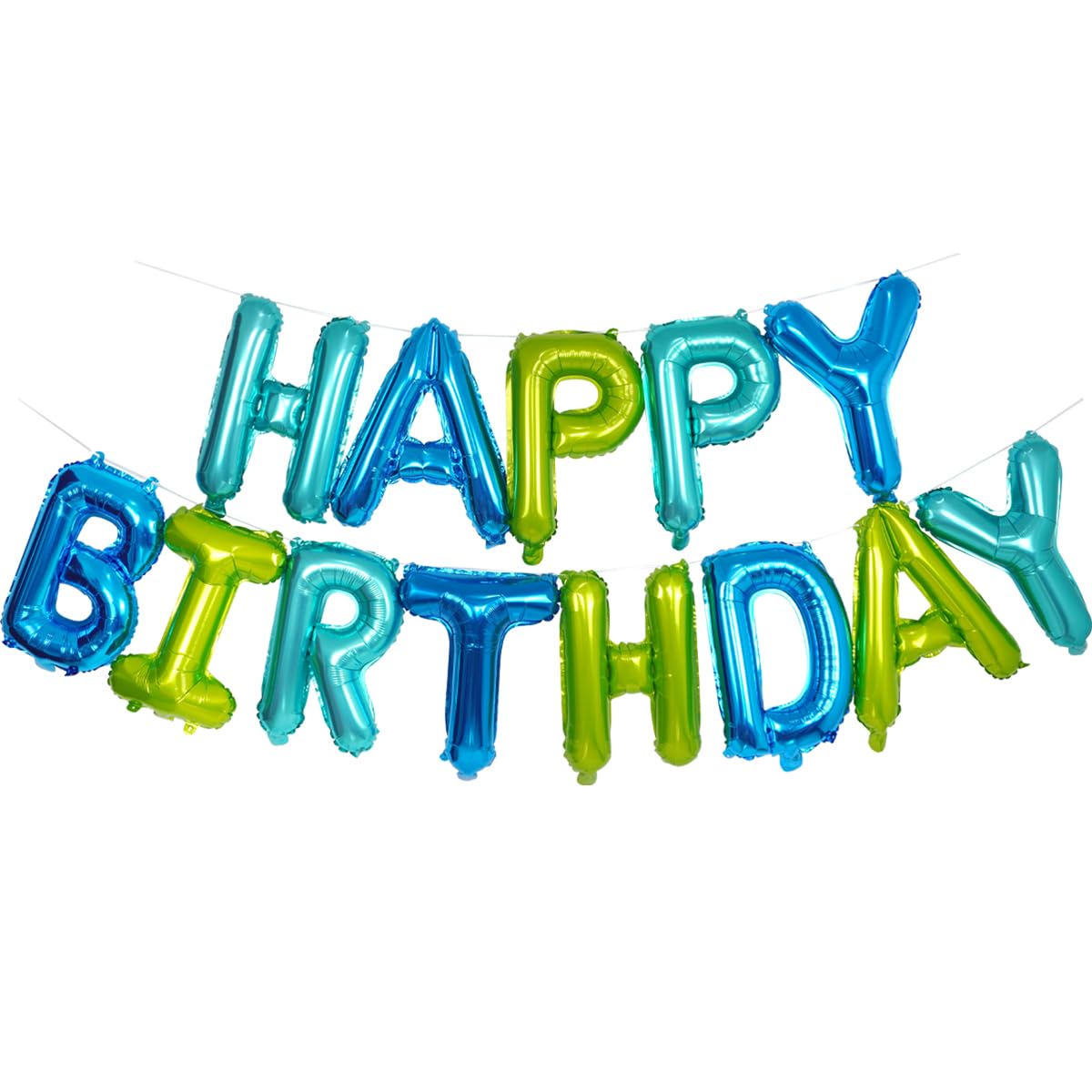 Party Era Blue and Green Happy Birthday Balloon Banner, 16 Inch 3D Aluminum Foil Birthday Sign, Teal Happy Birthday Letters for Girls Boys Women Men Birthday Bunting