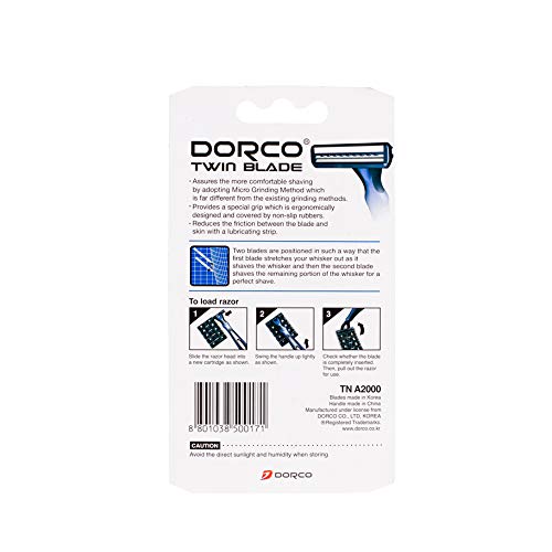 Dorco TNA 2000 | Disposable Razors for Men | Easy Slider Twin Blade, 4 Extra Cartridges included | Pack of 2