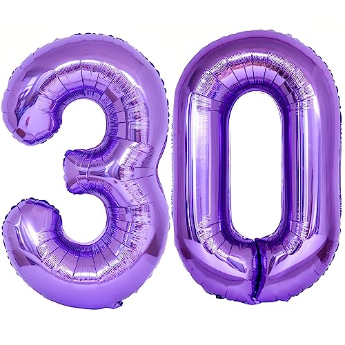 Number 30 Purple Balloons 40 Inch Giant Purple 30 Number Foil Helium Balloons for 30th Purple Birthday Party Supplies 30th Anniversary Events Decorations