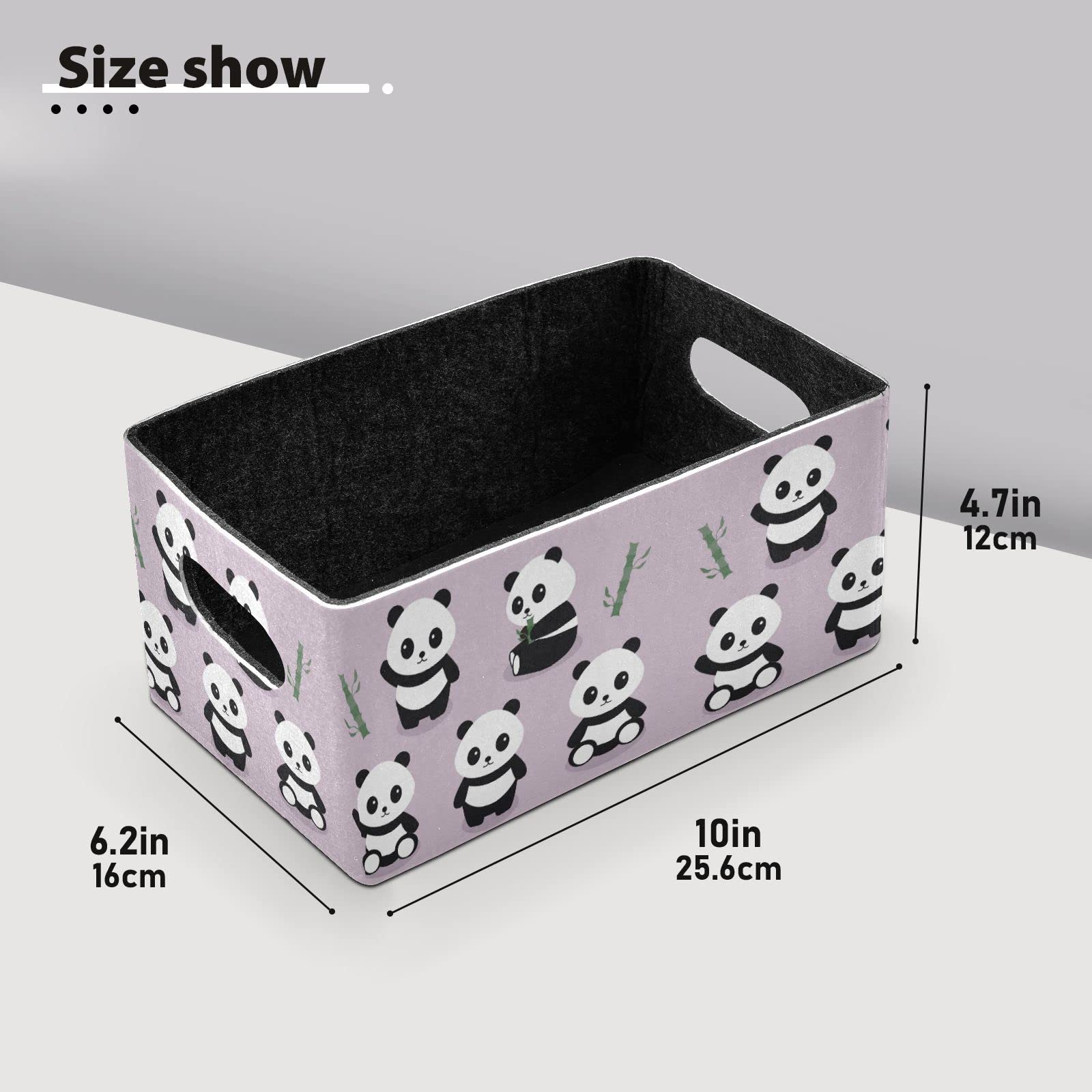 Emelivor Pandas Storage Basket Bins Set (2pcs) Felt Collapsible Storage Bins with Fabric Rectangle Baskets for Organizing for Office Bedroom Closet Babies Nursery