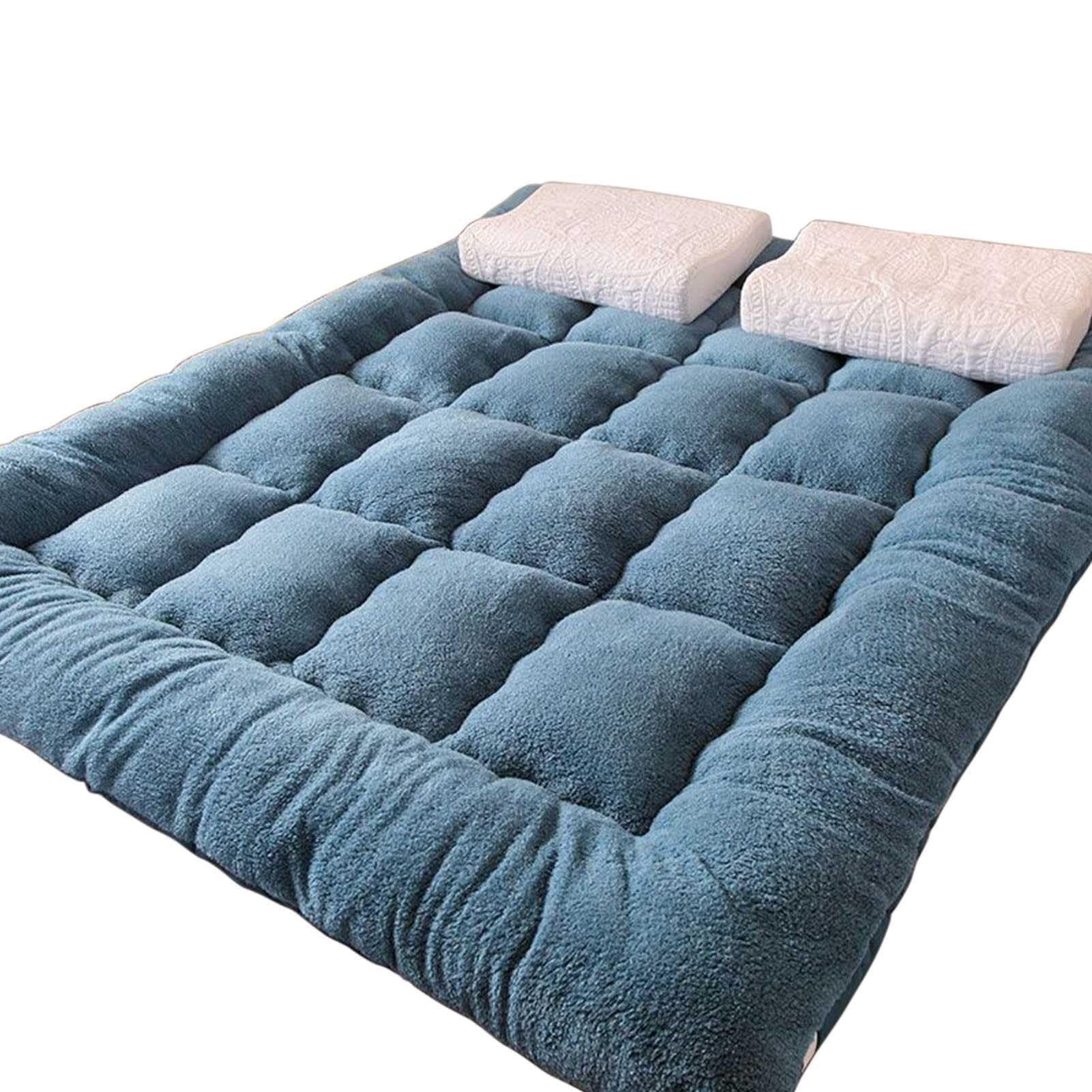 Skin Friendly 4 Inch Extra Thick Fluffy Floor Futon Mattress, Super Soft Fuzzy Roll Up Sleeping Pads, Portable Folding Foam Floor Bed Tatami Mat, for Guest RV Mattress ( Color : Blue , Size : Twin )