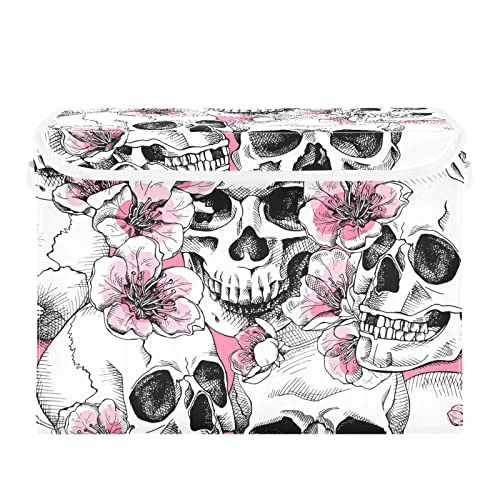 innewgogo Skull Flowers Storage Bins with Lids for Organizing Closet Organizers with Handles Oxford Cloth Storage Cube Box for Room