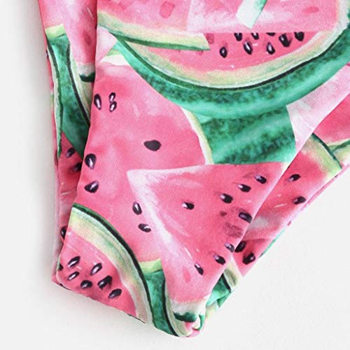 Fanteecy Women's 2 Pieces Bandeau Bikini Swimsuits Strapless Watermelon Print High Cut Bandeau Bikini Set High Waist