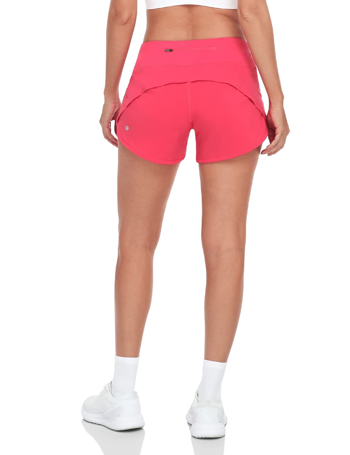 HeyNuts Focus Running Shorts for Women, Mid Waisted Athletic Shorts with Liner Workout Shorts with Zipper Pocket 4'' Hot Pink M(8/10)