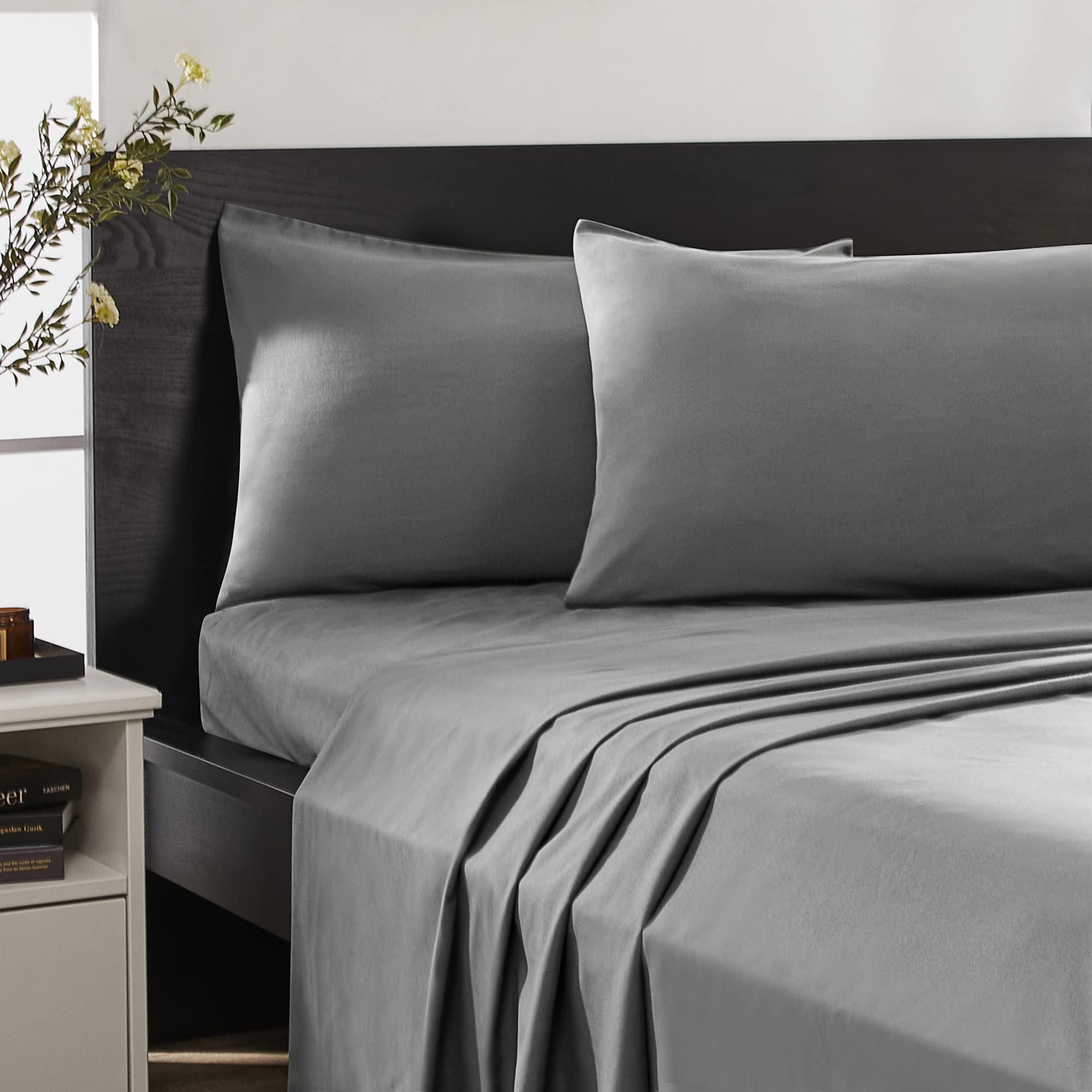Deconovo Bed Sheets Light Grey Full Size Sheet Sets Microfiber 16" Deep Pocket 1800 Thread Count Luxury Comfort Bedding Silky Soft Touch 4 Pieces Pillowcases Flat Sheet & Fitted Sheet