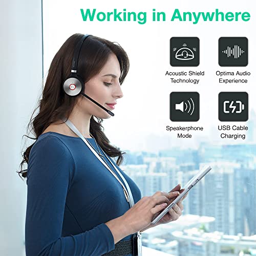 Yealink WH62 Portable Wireless Headset with Dongle Computer Headset with Microphone (for Teams Optimized, WH62 with Dongle)