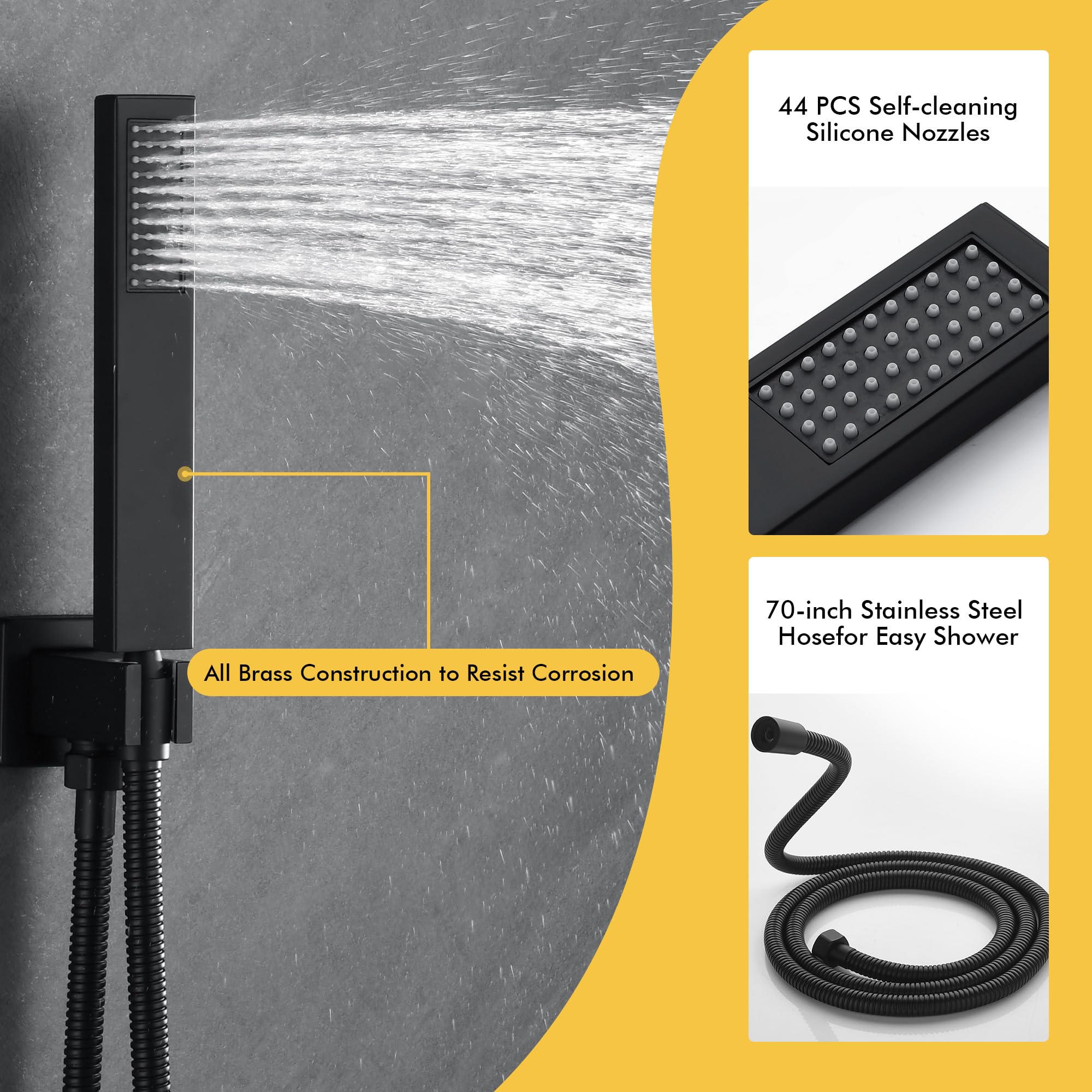 Fransiton 8 Inches Matte Black Shower System Rain Shower System Set Wall Mounted, Rainfall Shower Head with Handheld, Bathroom Shower Kit (Valve Included)