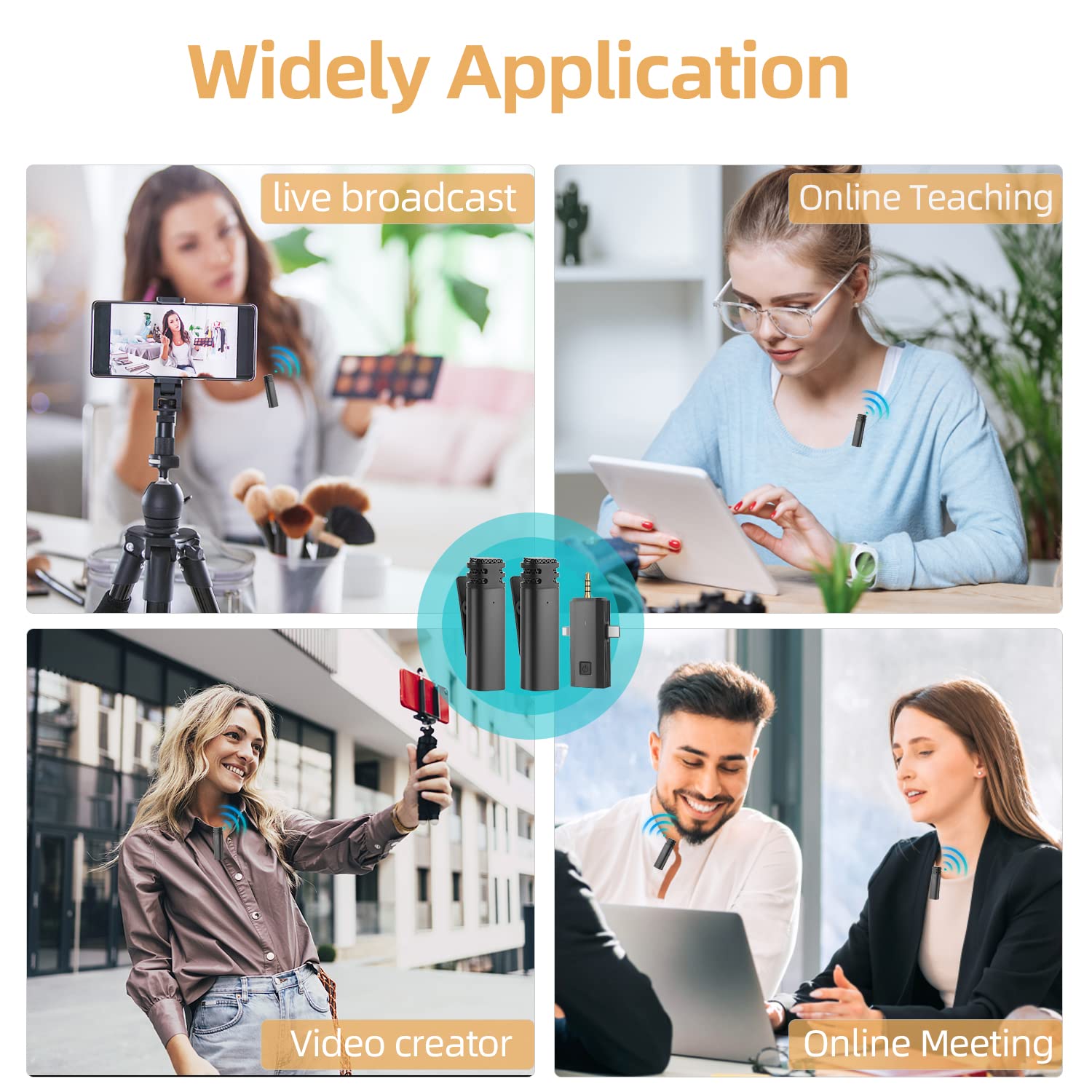 Dual Wireless Mini Lavalier Lapel Microphone for iPhone, Android- Cordless Double Mics Plug-Play and Pick-up Ultra-Low Delay Built-in Noise Reduction Chip for Video Recording YouTube Facebook