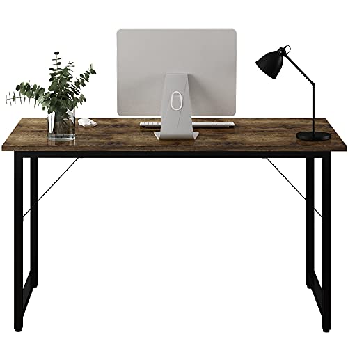 MJWDP Office Table A Simple Industrial Style Computer Desk Home Office Writing Desk Black Metal Frame Charcoal Wood Color