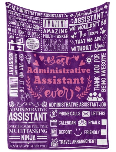 InnoBeta Administrative Professional Day Gifts for Administrative Assistant, Bed Flannel Plush Blanket For Women/Men (50"x 65") - Best Administrative Assistant Ever - Purple