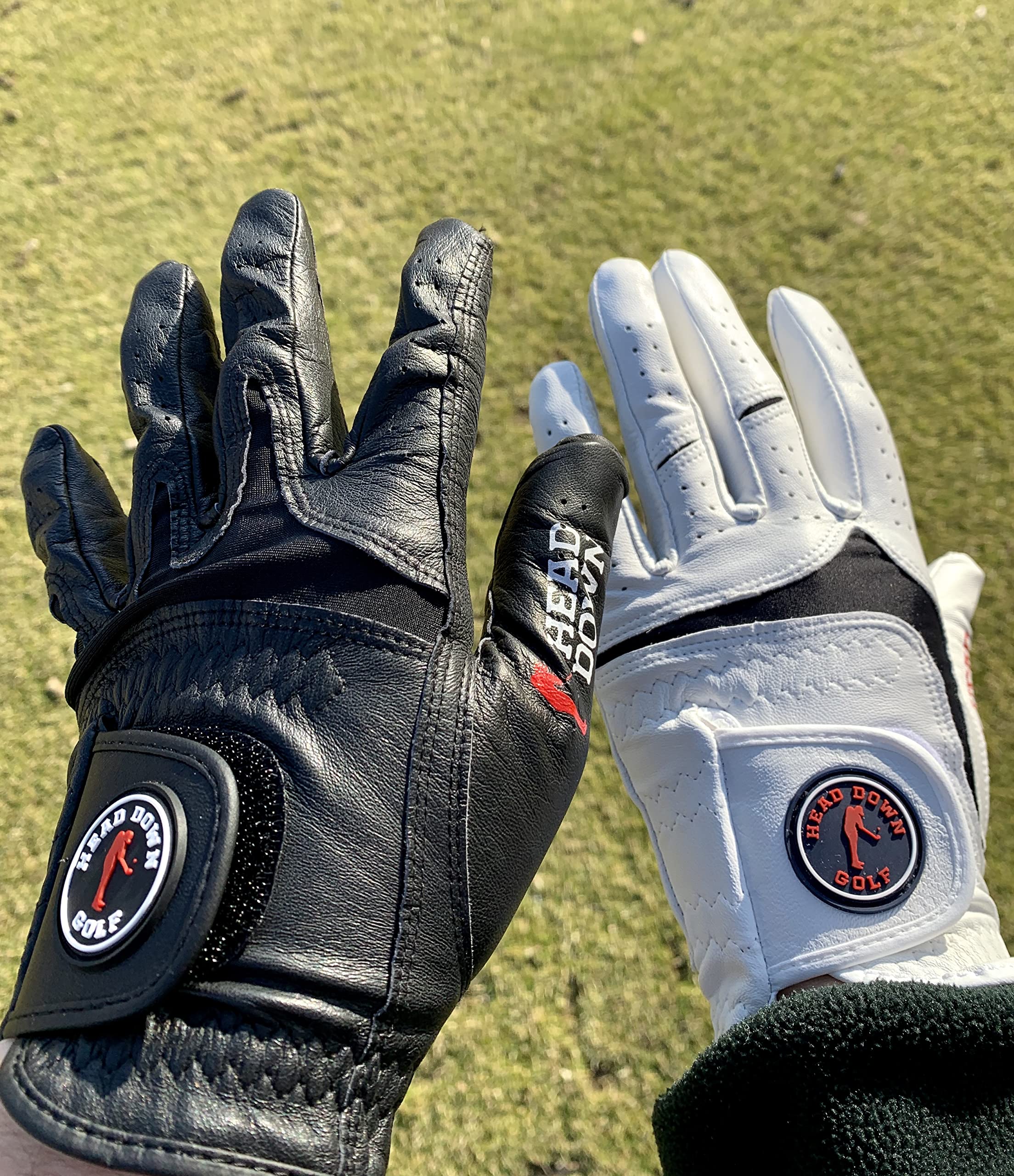 Head Down Golf Men's Black Cabretta Premium Golf Glove (Large)