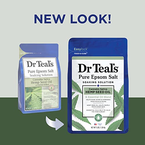 Dr Teal's Pure Epsom Salt, Cannabis Sativa Hemp Seed Oil, 3 lb (Pack of 4) (Packaging May Vary)