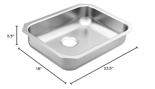 Moen GS18195B 1800 Series 23.5-inch 18 Gauge Undermount Single Bowl Stainless Steel Kitchen Sink, Rear Drain