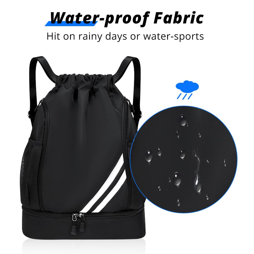 Drawstring Backpack Sports Gym Bag with Shoes Compartment, Waterproof Draw String Back Bag for Men Women (Orange)