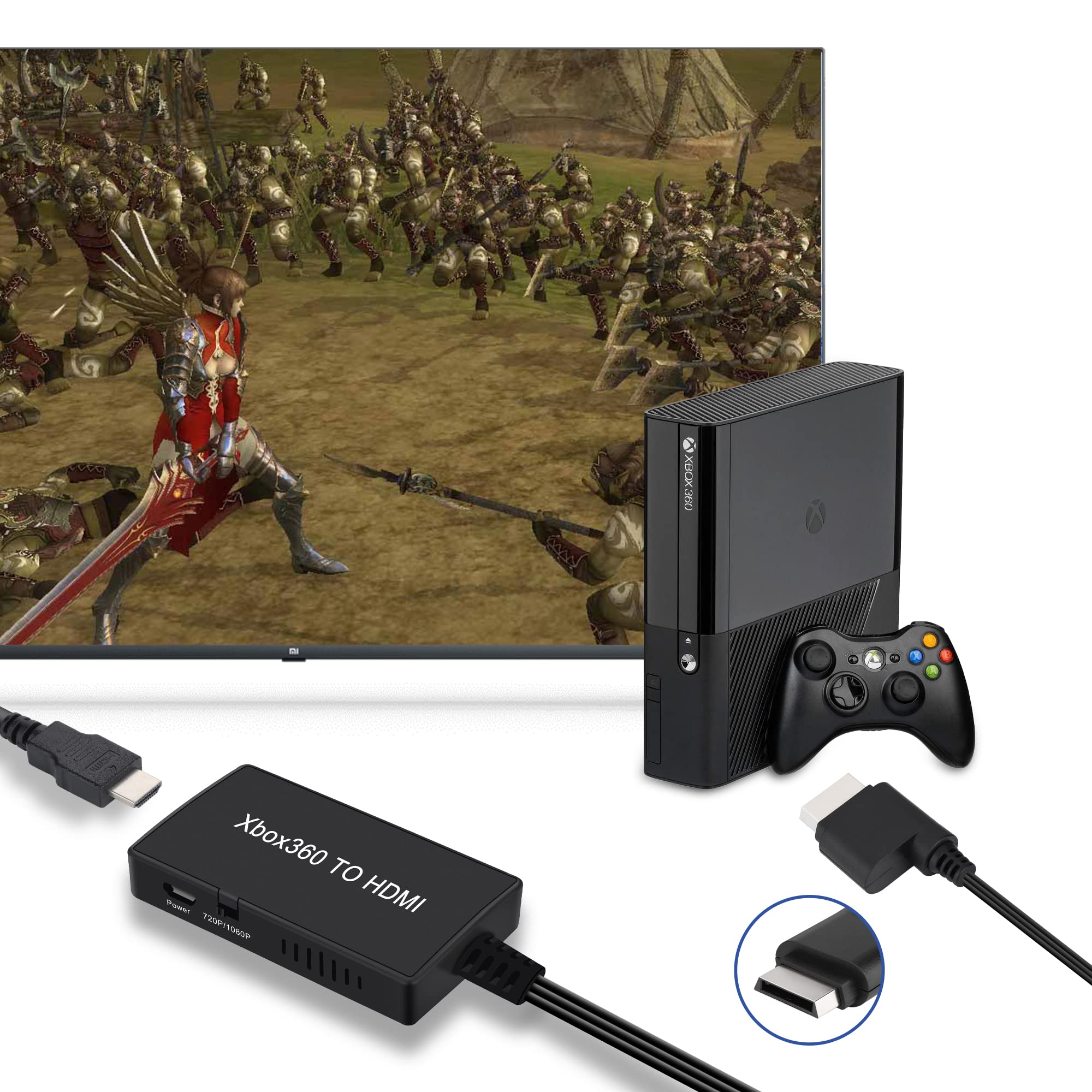 HDMI Cable for Xbox 360 Console, Xbox 360 to HDMI Converter Adapter Compatible Xbox 360 and Xbox 360 Slim - Black