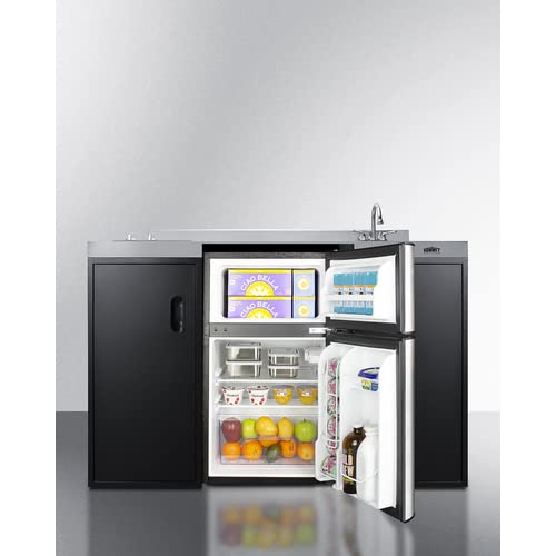 Summit Appliance CK55ADASINKR 54β Wide All-in-One Kitchenette in Black with a 2-Burner 115V Cooktop, 2-Door Refrigerator-Freezer, Sink, and Large Storage Cabinet (SINKR)